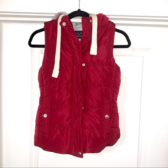 Love Tree | Jackets & Coats | Love Tree Burgundy Hooded Puffer Vest ...